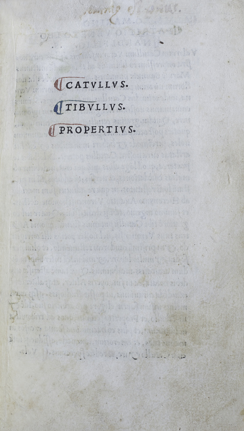 Incunable. “Catullus. Tibullus. Propertius” 1493?